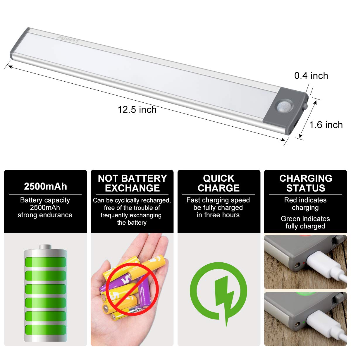 LED Motion Sensor Light,Under Counter Lighting, Wireless USB ...
