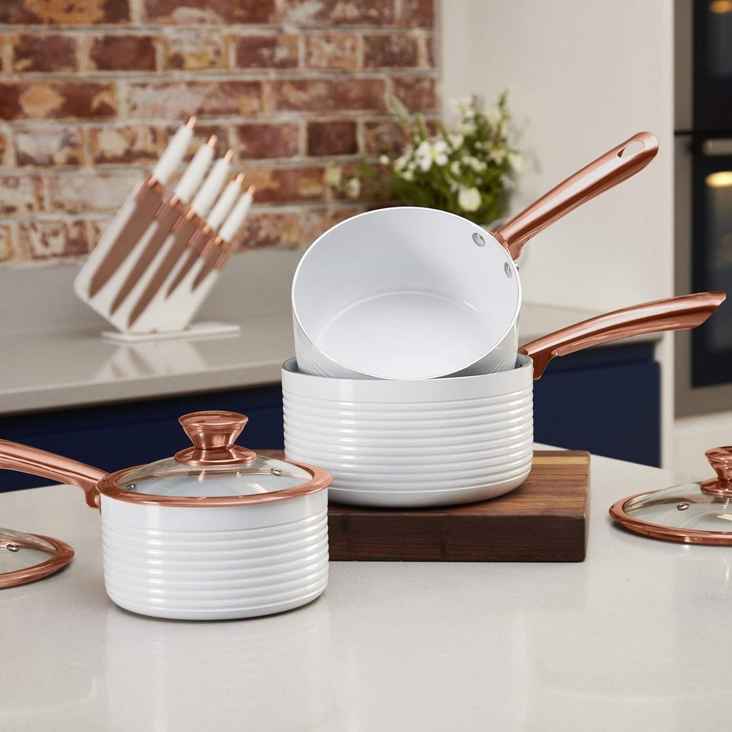 Tower Linear Induction Saucepans Set with Lids, Non Stick Cerasure ...