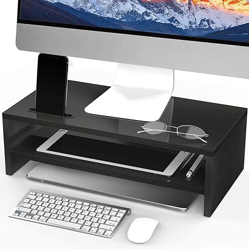 AMERIERGO Monitor Stand Riser, 2-Tier Wood Computer Stand, Ergonomic ...