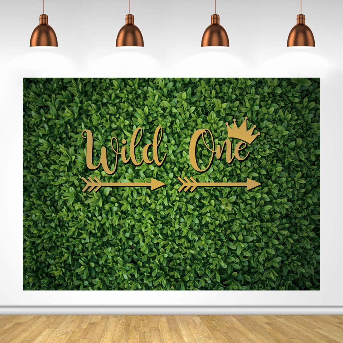 Buy Wild One 1st Birthday Photography Backdrop Green Leaves Golden ...