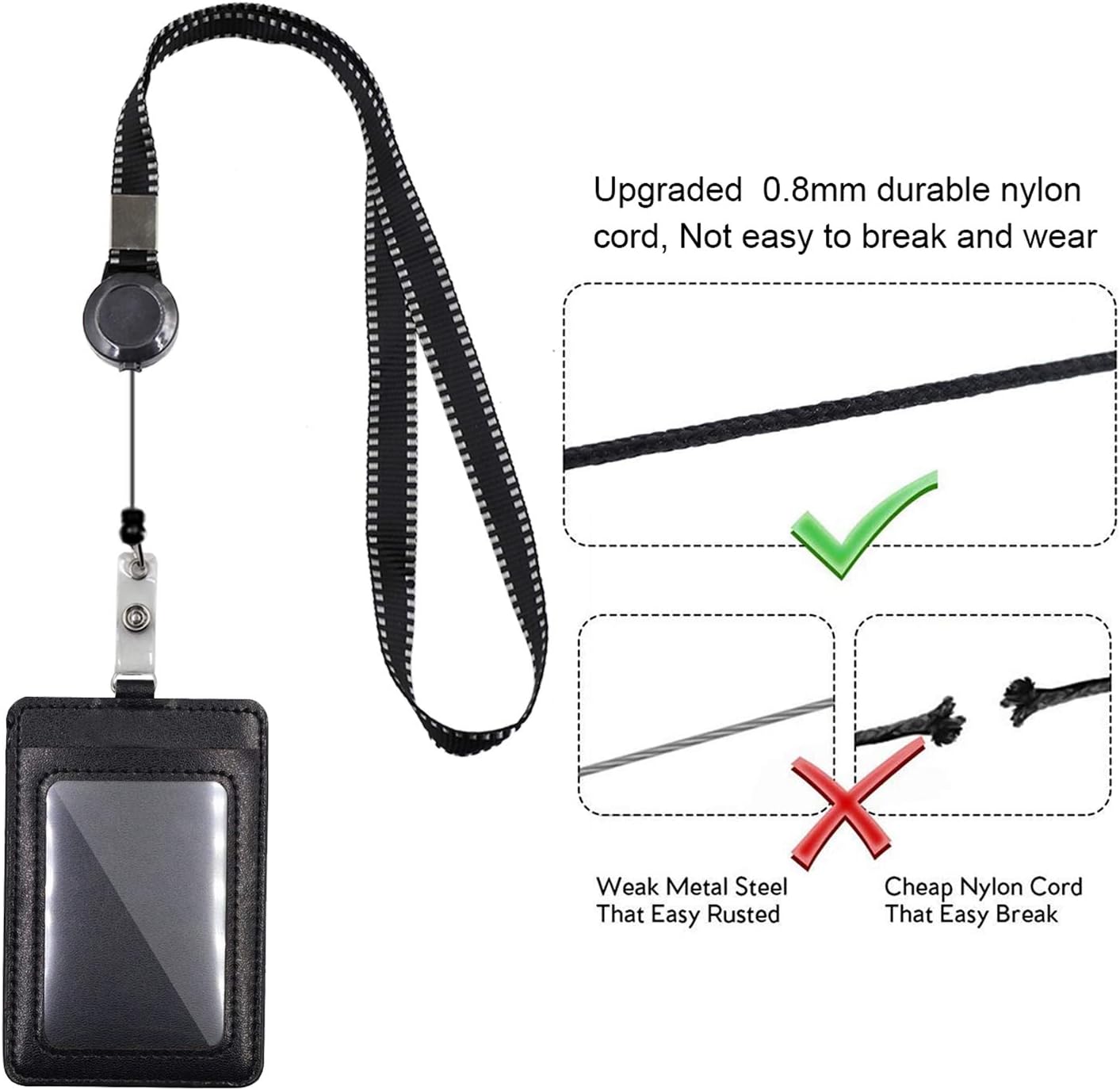 Mczcent Black Badge Holder, Double Sided Vertical PU Leather ID Badge ...