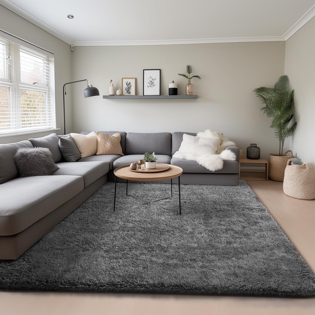 Ophanie 6x9 Rugs for Living Room,Grey Fluffy Carpet Large Fuzzy Plush ...