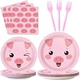 Amazon.com: 96 Pcs Pig Birthday Tableware Set Pink Pig Plates Napkins ...
