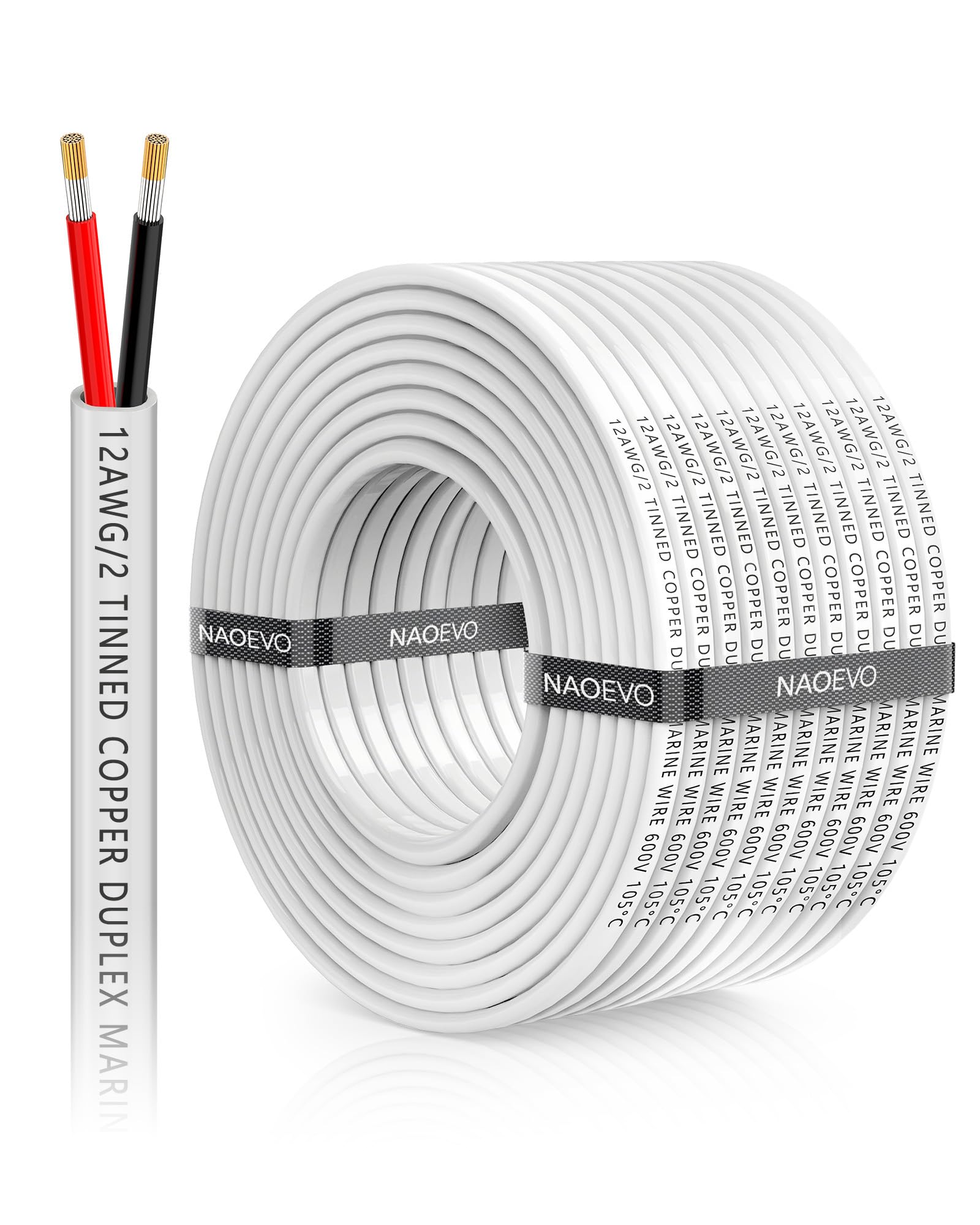 NAOEVO 12 Gauge Marine Wire Duplex, 12 AWG Stranded PVC Marine ...