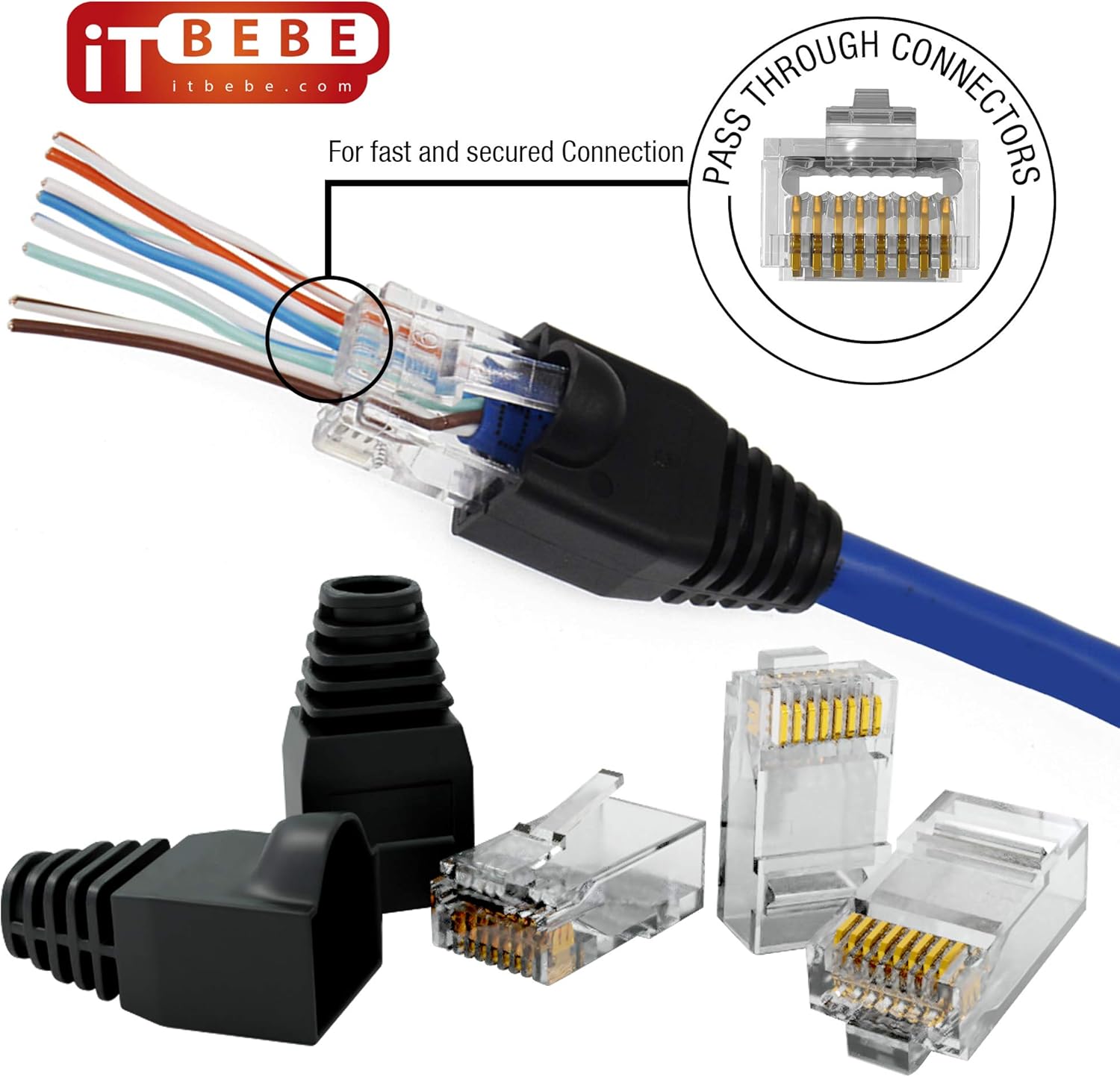 Ethernet Cables 60 Cat6 Passthrough Connector Ends and 60 RJ45 ...