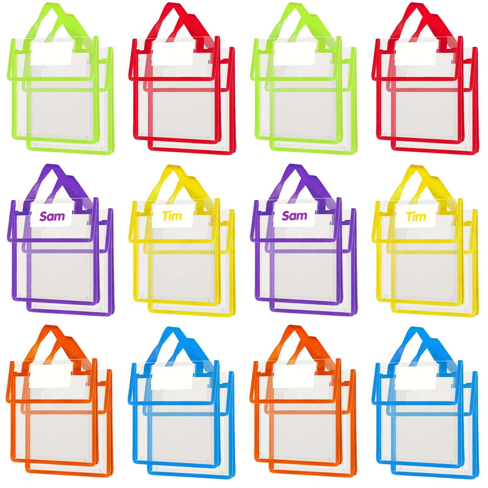 Teling Thick Clear Book Pouches with Blank Name Tags and Handles Book ...