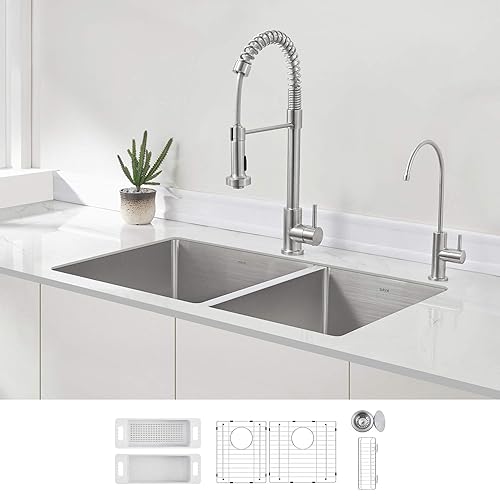 ZUHNE 32-Inch Stainless Steel Undermount Kitchen Sink Double Bowl 16 ...