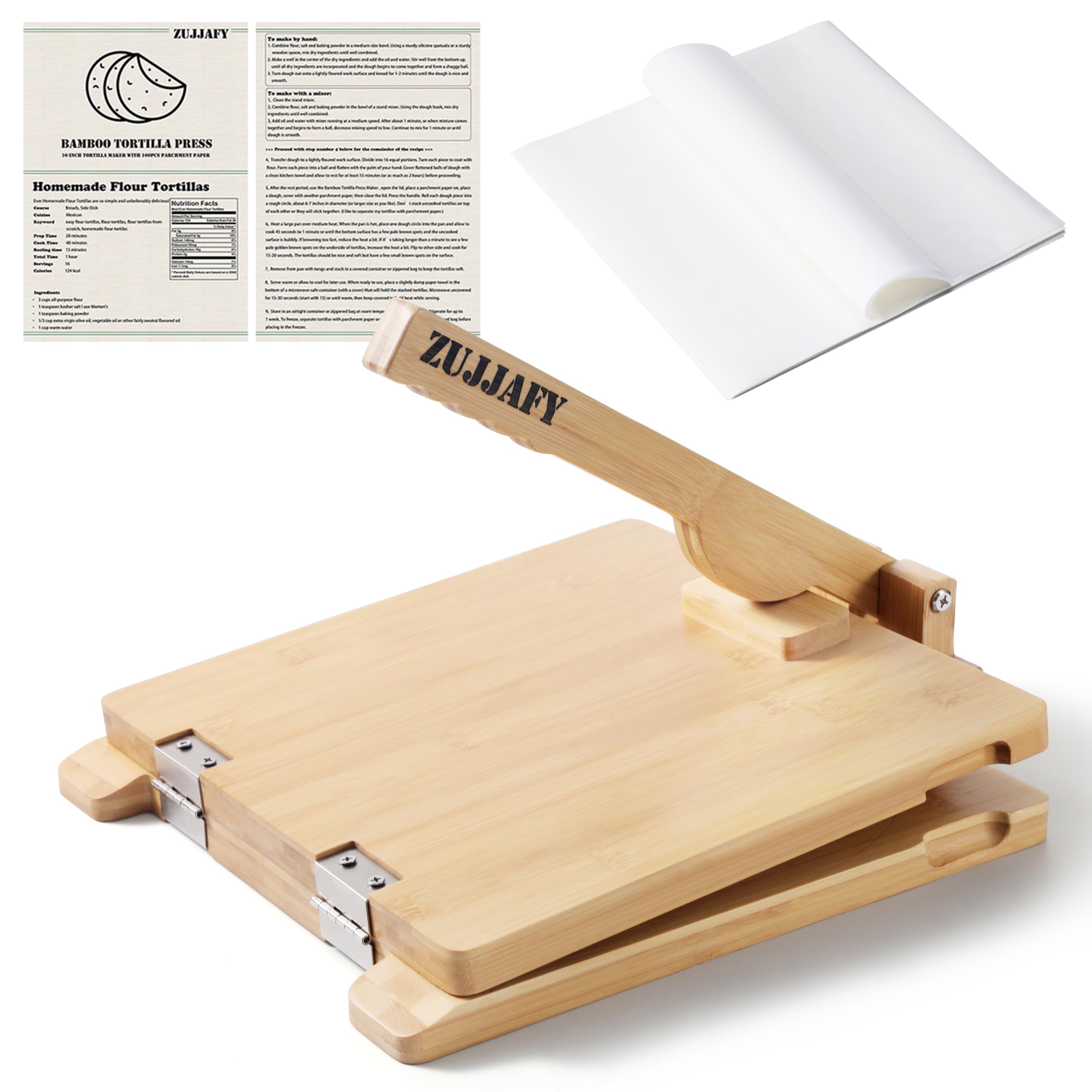 ZUJJAFY Bamboo Tortilla Press 12 Inch, Square Tortilla Maker with 50pcs ...