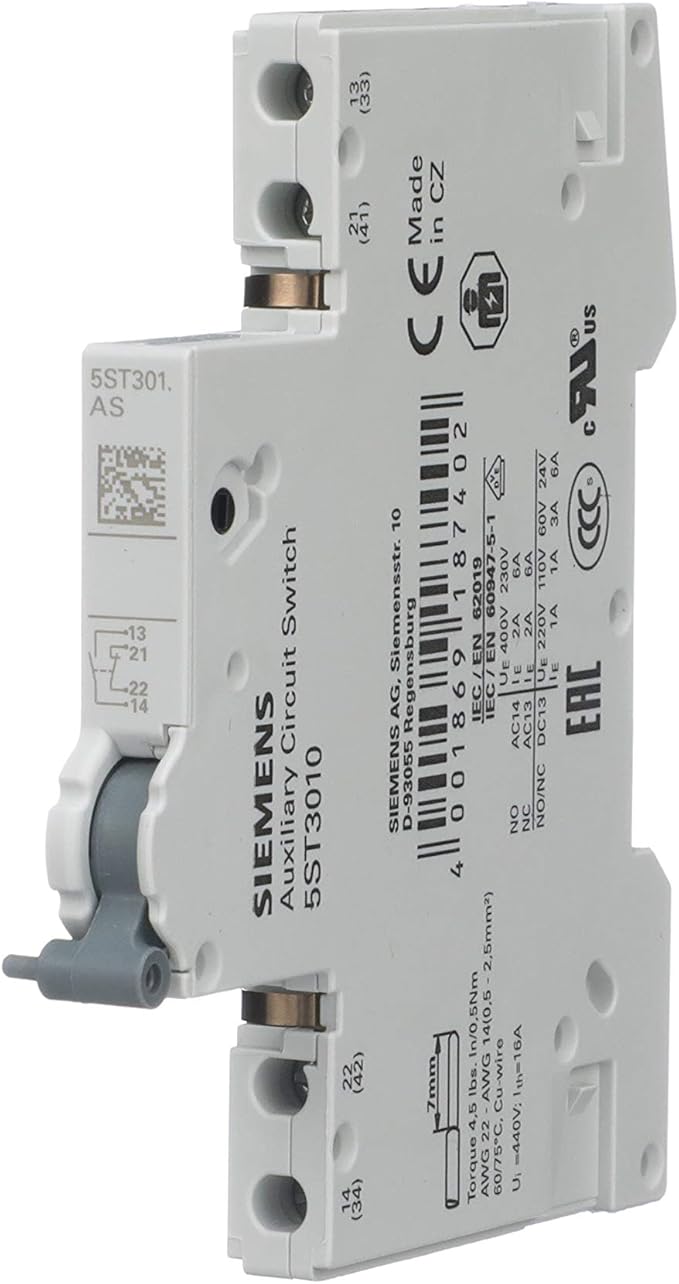 Siemens 5ST3010 Auxiliary Switch 1NO+1NC for MCB 5SL, 5SY, 5SP, ON-Off ...