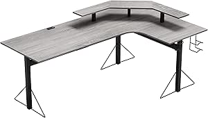 Amazon.com: DAR CORE Computer Gaming L-Desk with Power, Gray/Black ...