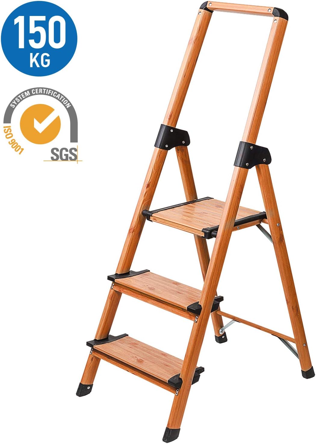 Tatkraft Upstairs 3 Step Ladder, Step Stool, Foldable Kitchen Step with ...
