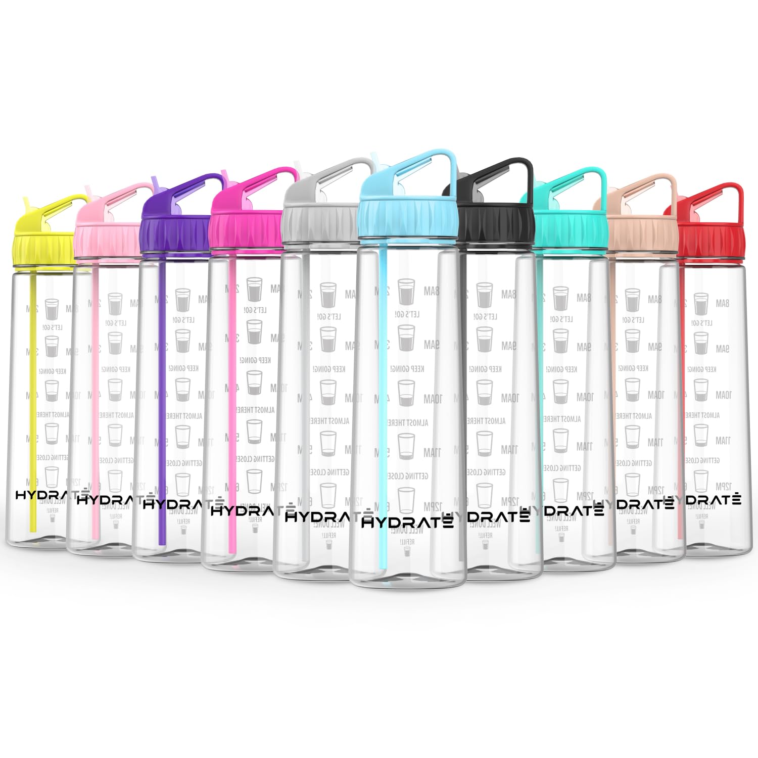 HYDRATE 900ml Water Bottle with Straw and Motivational Time Markings ...