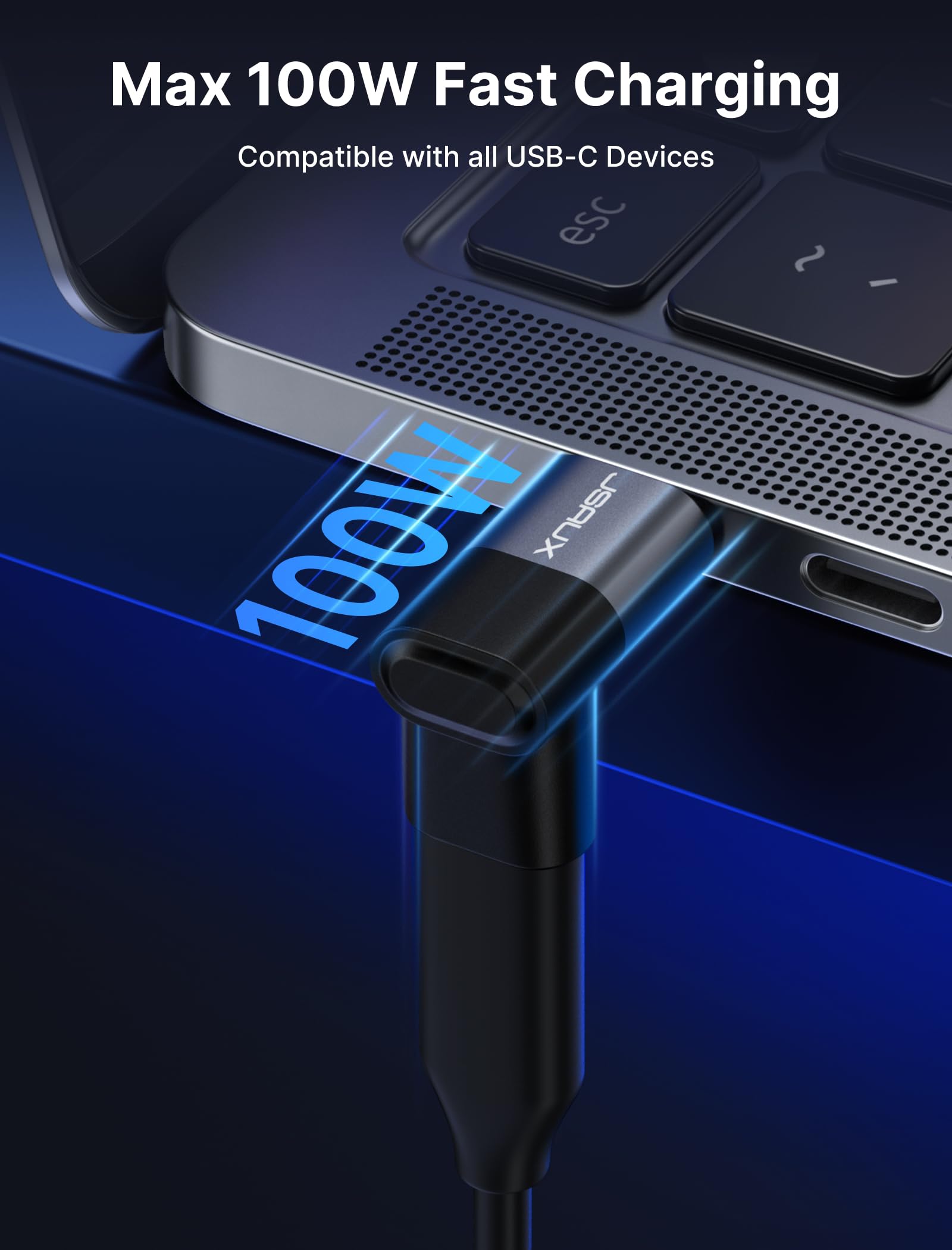 JSAUX 90 Degree USB C Male To USB C Female Adapter, 100W Right Angle 4 ...