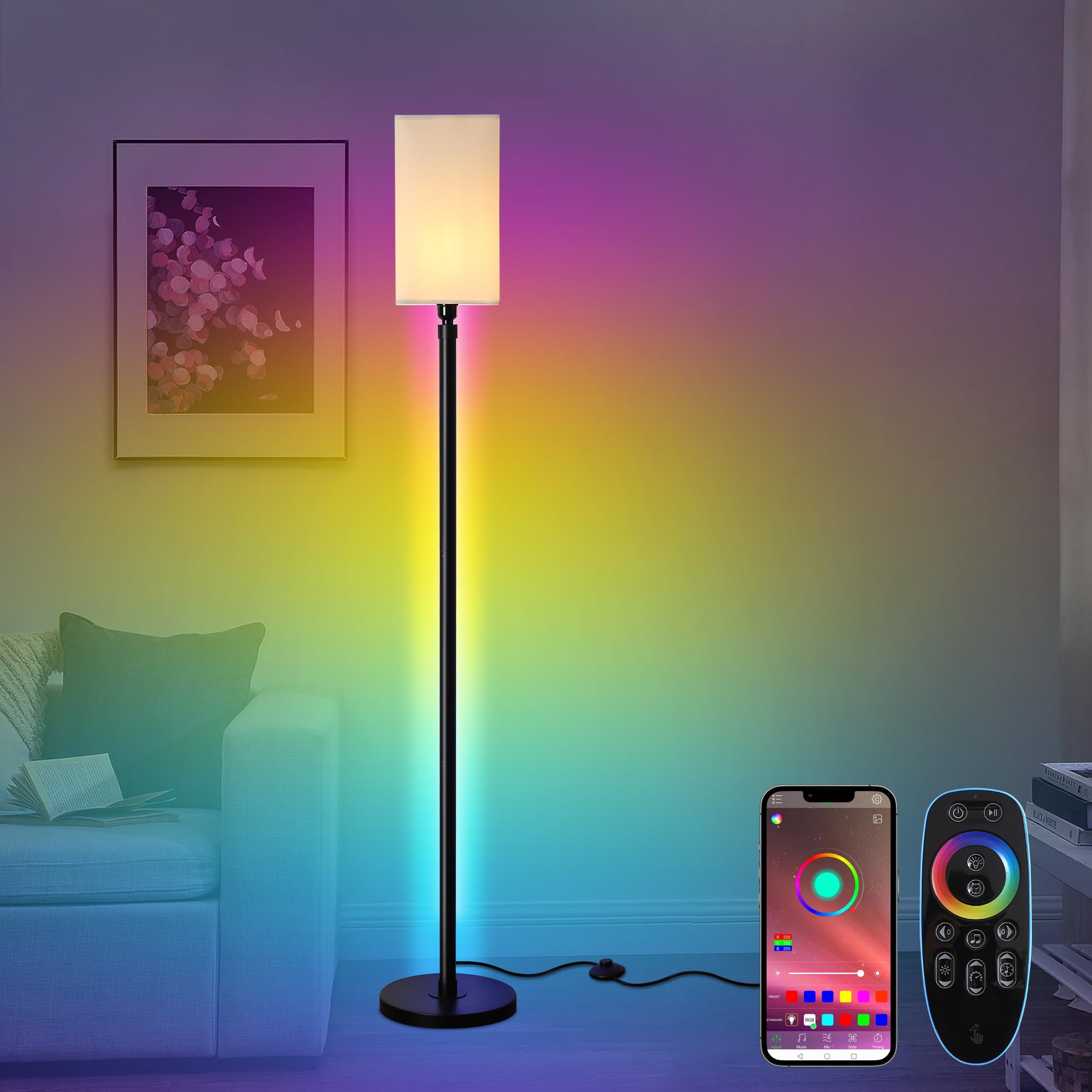 HUMHOLD RGB Corner Floor Lamp with APP/Foot Switch/Remote Control ...