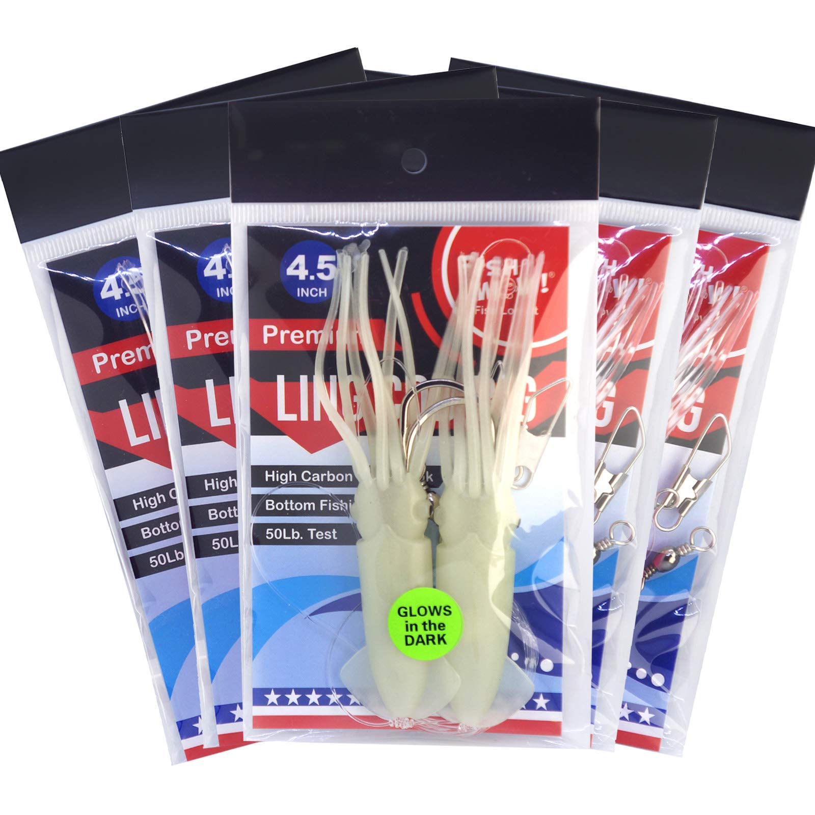 5 Packs - 4.5" Fishing Ling Cod Rig Twin Bulb Squids Rockfish lingcod ...