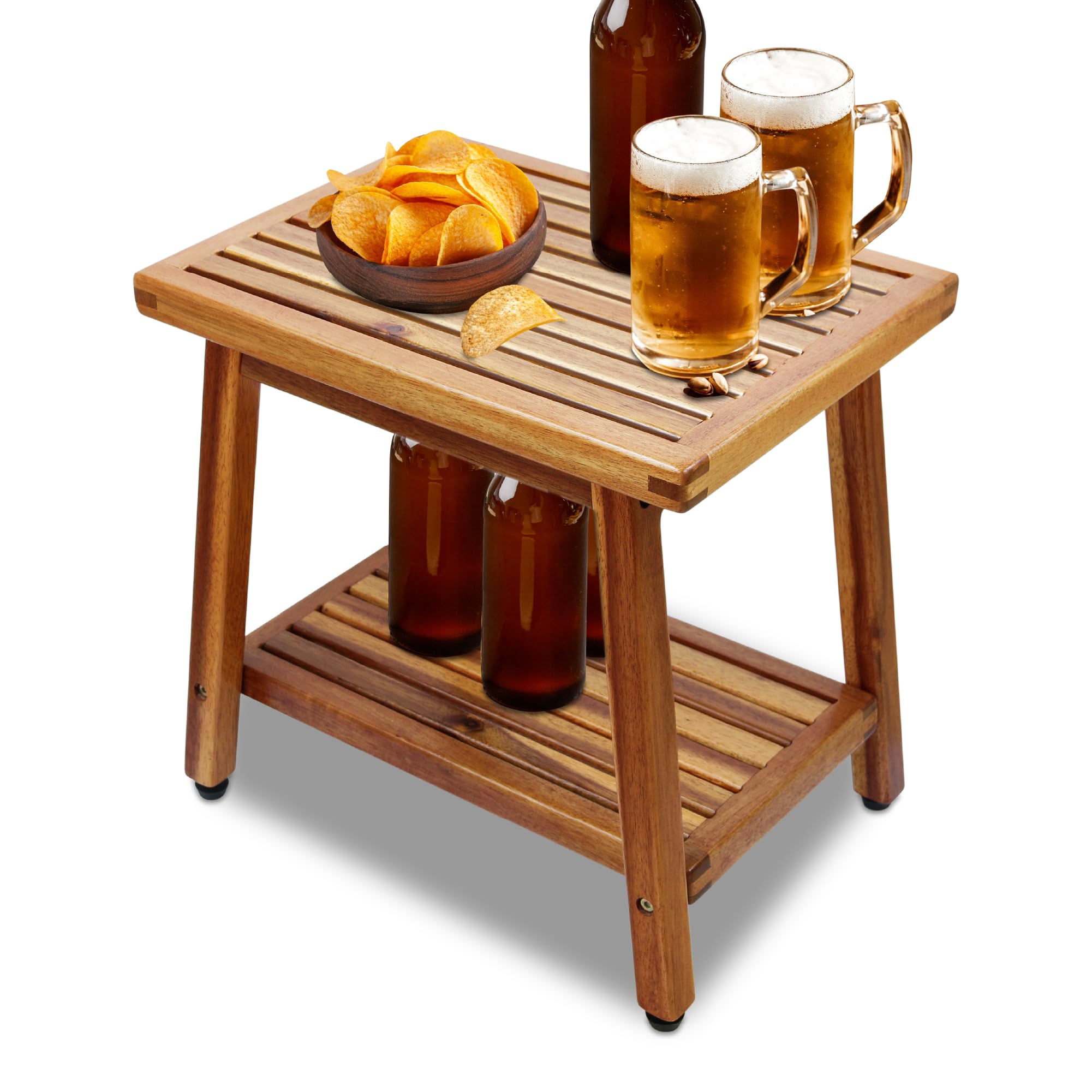 ENKEZI Small Acacia 16 Inches Outdoor Side Table, 2-Tier Sturdy Patio ...