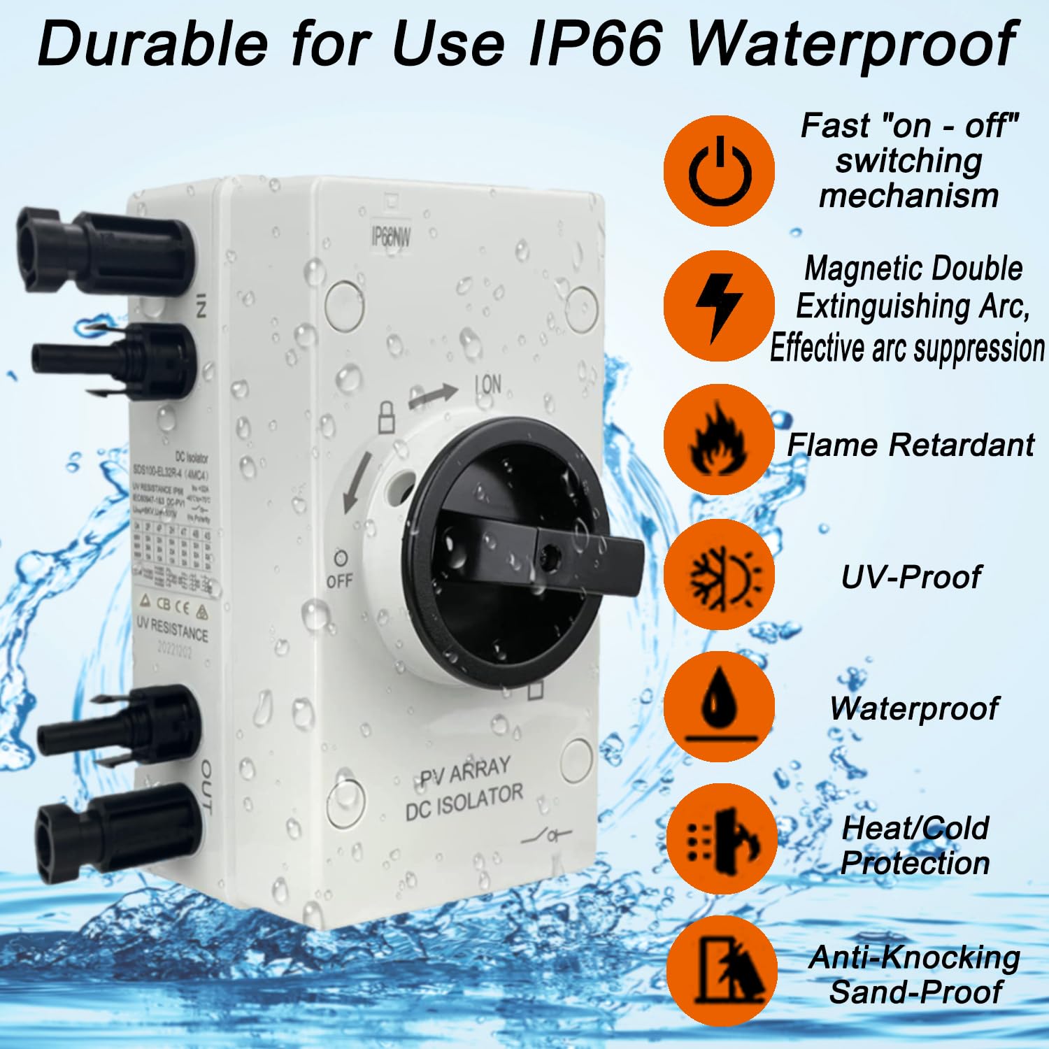 Mua Solar Disconnect Switch with Solar Connector Caps, IP66 Solar PV DC Quick Disconnect Switch ...