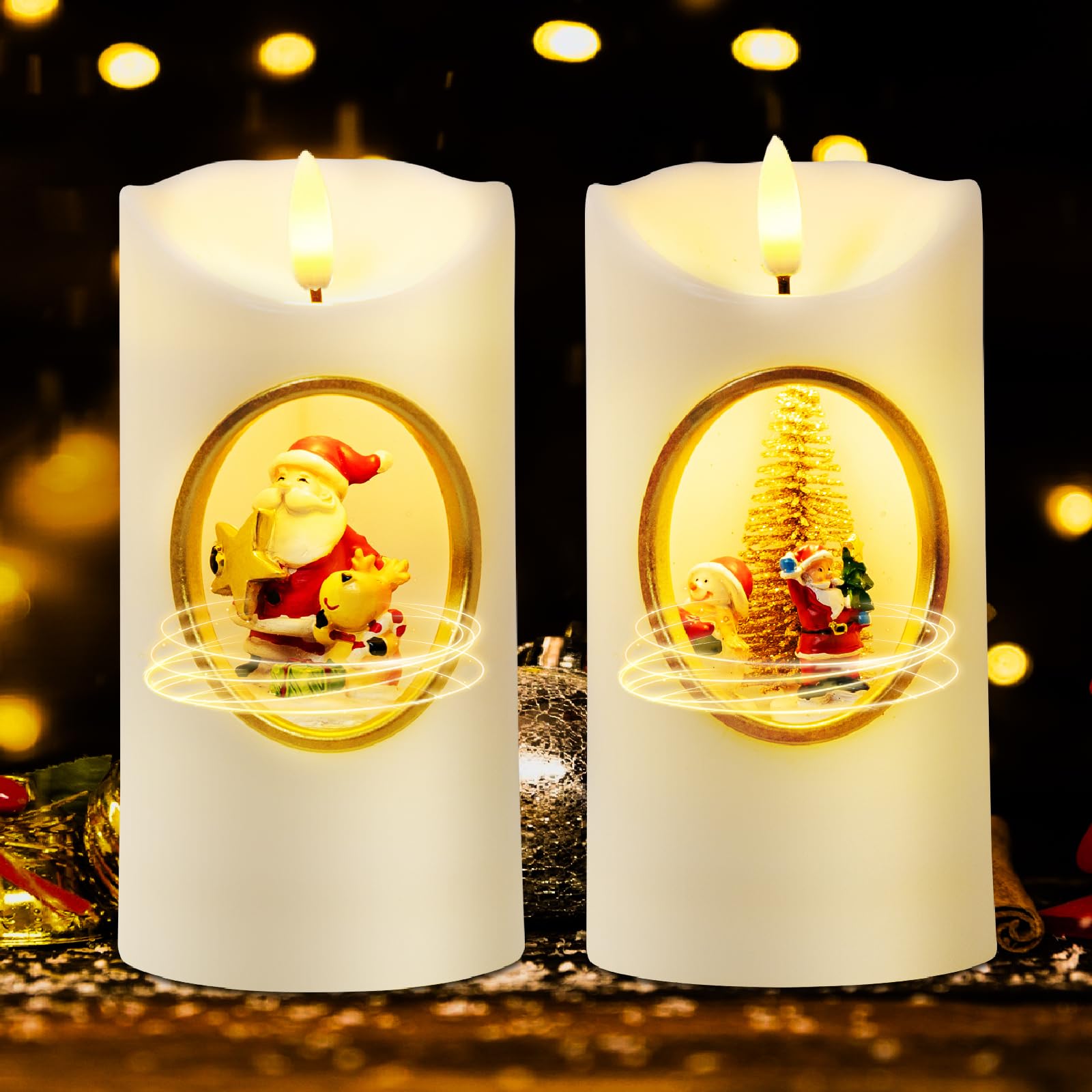 QRF Christmas Flameless Flickering LED Candles,Battery Operated Music ...
