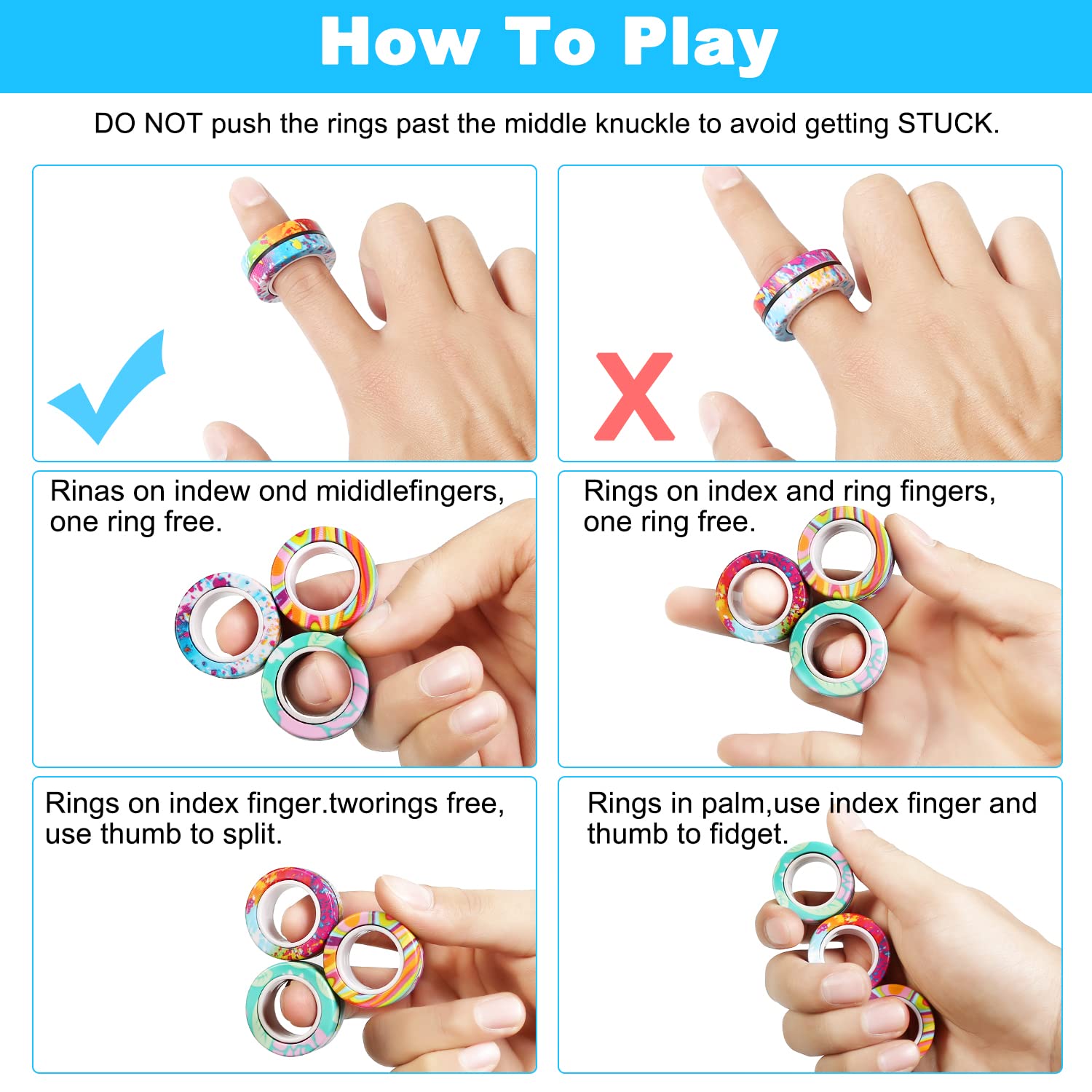 Mua Pushmick 12 Pcs Finger Magnetic Rings Fidget Toys, Colorful Magnet ...