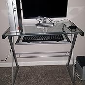 Amazon.com: Glass Metal Silver Computer Desk: Kitchen & Dining