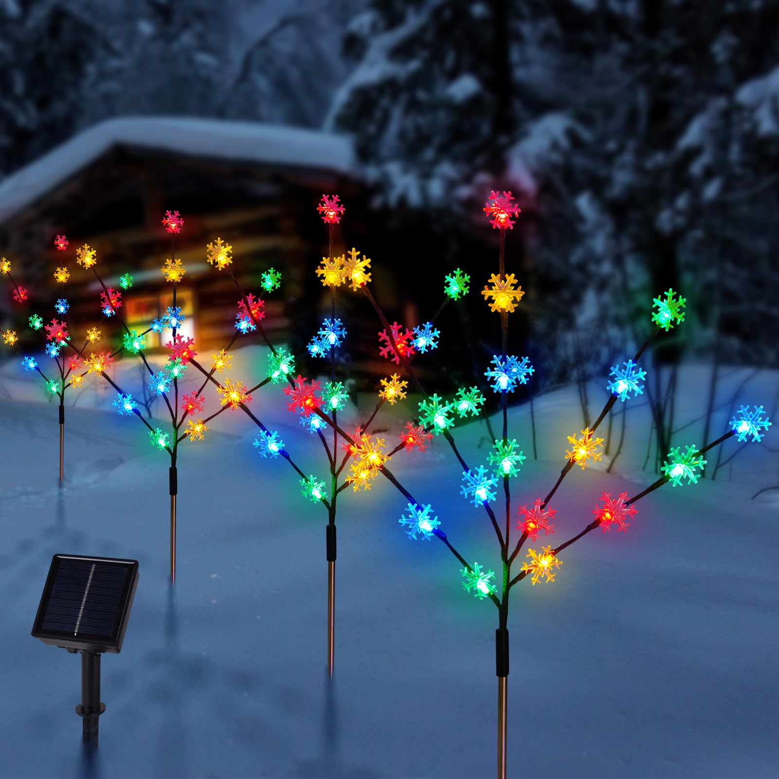 Solar Christmas Pathway Lights, 4 Pack Artificial Tree Snowflake Stake ...
