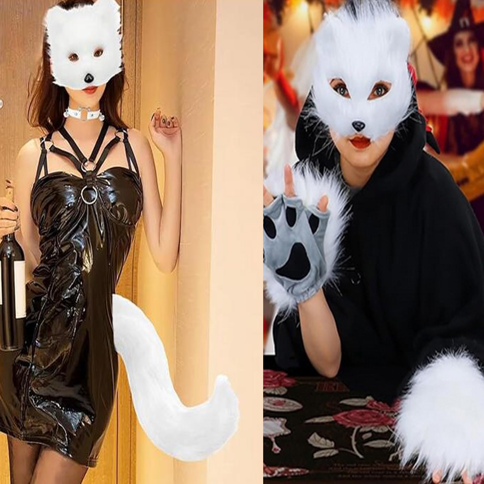 Mua Valpeak Therian Mask and Tail Set for Girls Halloween Cat Mask Tail ...
