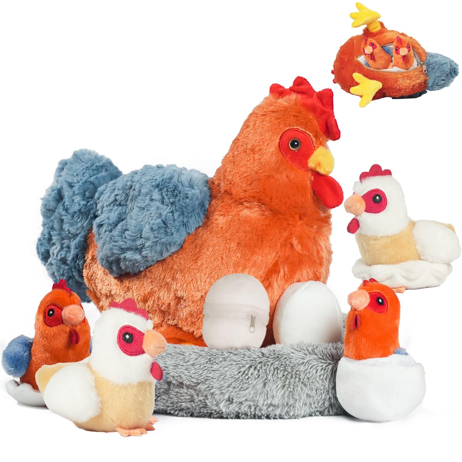 9 in 1 Chicken Stuffed Animal Set, Zippered Stuffed Chicken Plush Toys ...