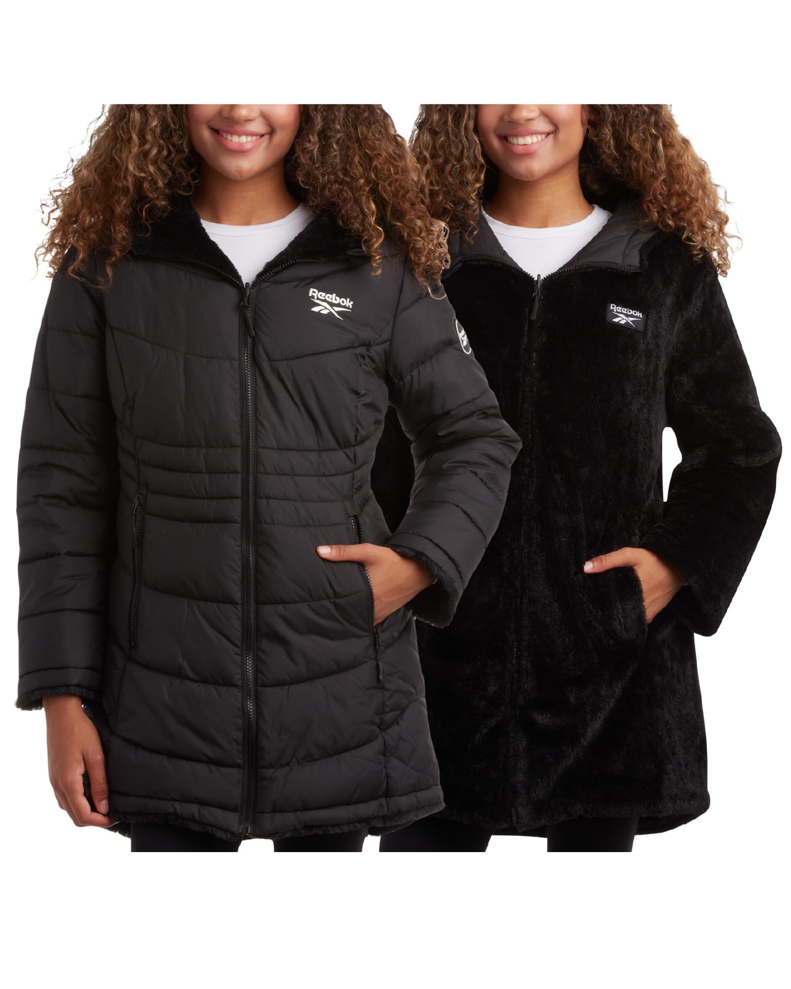 Reebok Women's Winter Jacket - Reversible Quilted Puffer with Sherpa ...