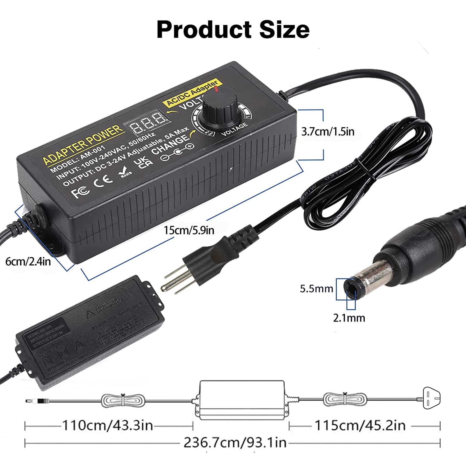 Mua AC Adapter Universal Power Supply Adjustable 3V ~ 24V 5A 120W AC/DC ...