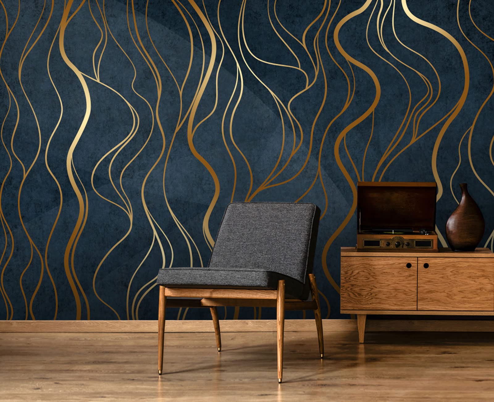 Eierme Simple golden lines wall mural wallpaper for bedroom 103" x 69 ...