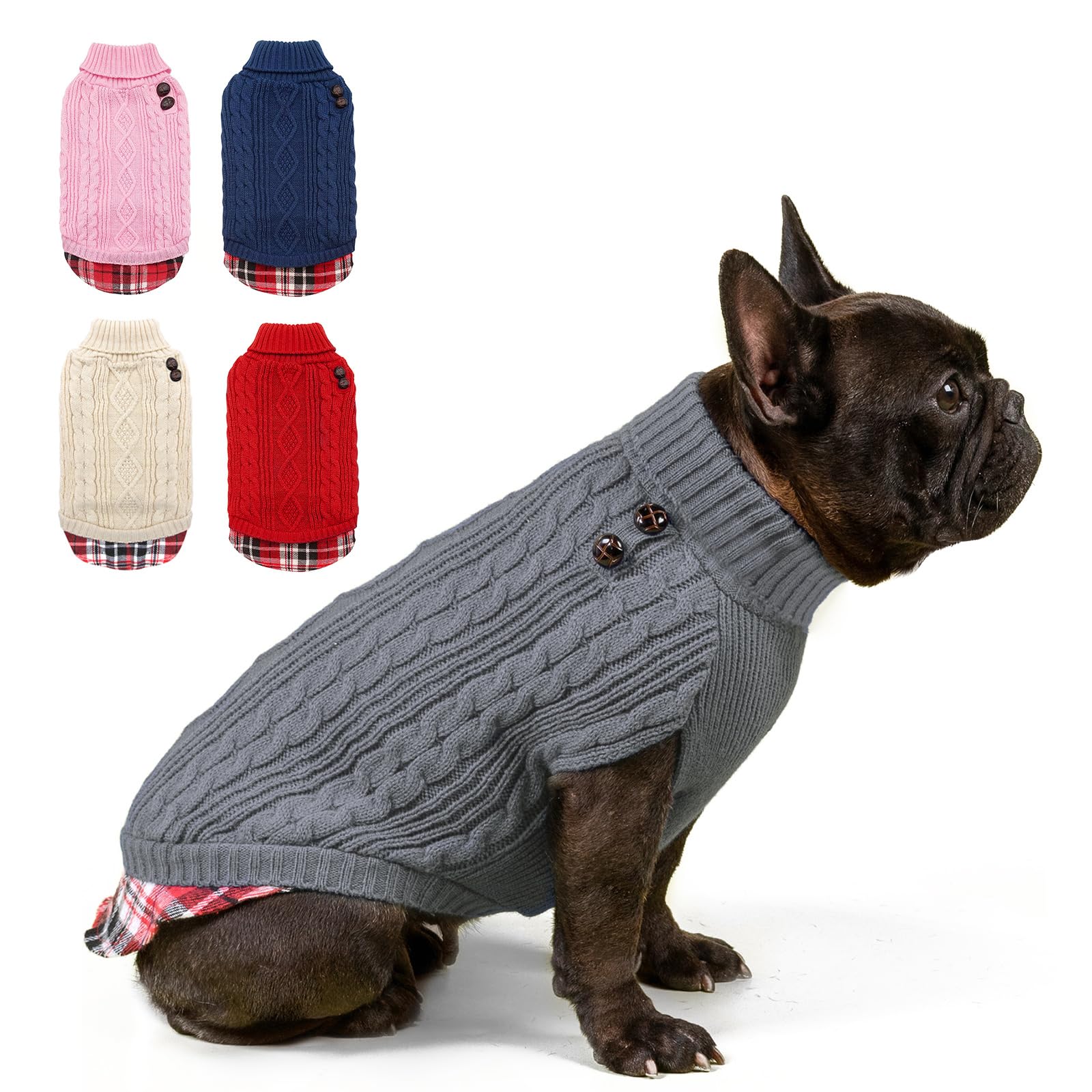 KYEESE Dog Sweaters with Gingham Knitwear Knit Warm Dog Coats Pullover ...