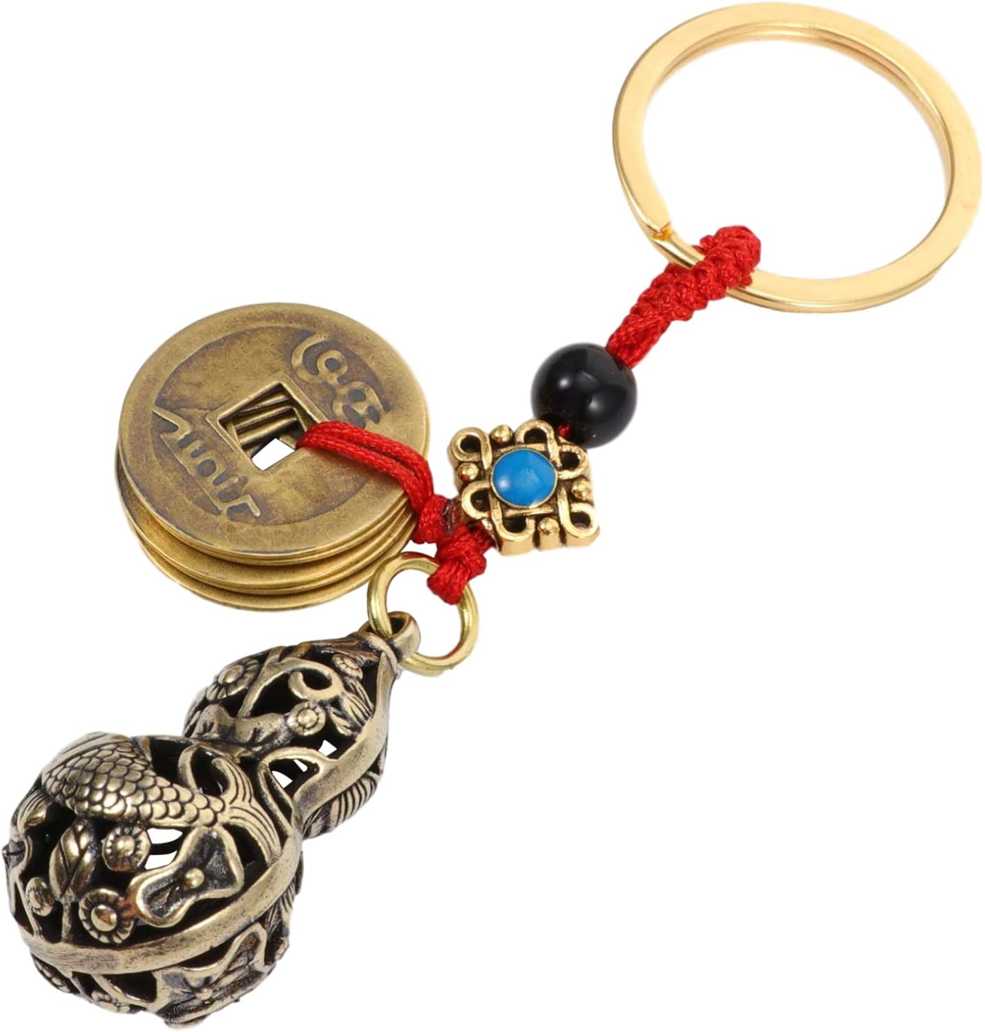 MILISTEN Chinese Gourd Brass Wu Lou Keychains Feng Shui Coins Pendant ...
