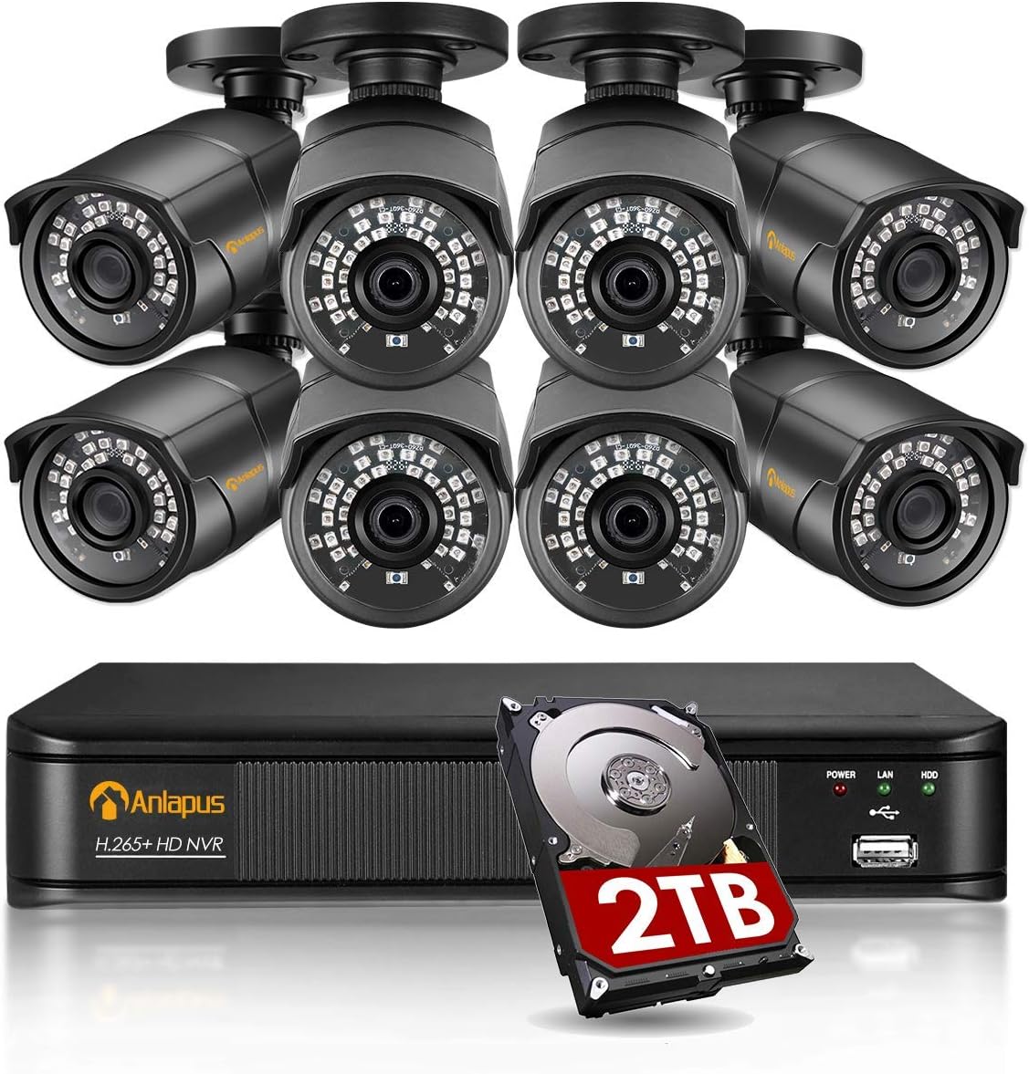 Anlapus H.265+ 5MP 2TB PoE Kit Vidéosurveillance Caméra de Surveillance ...