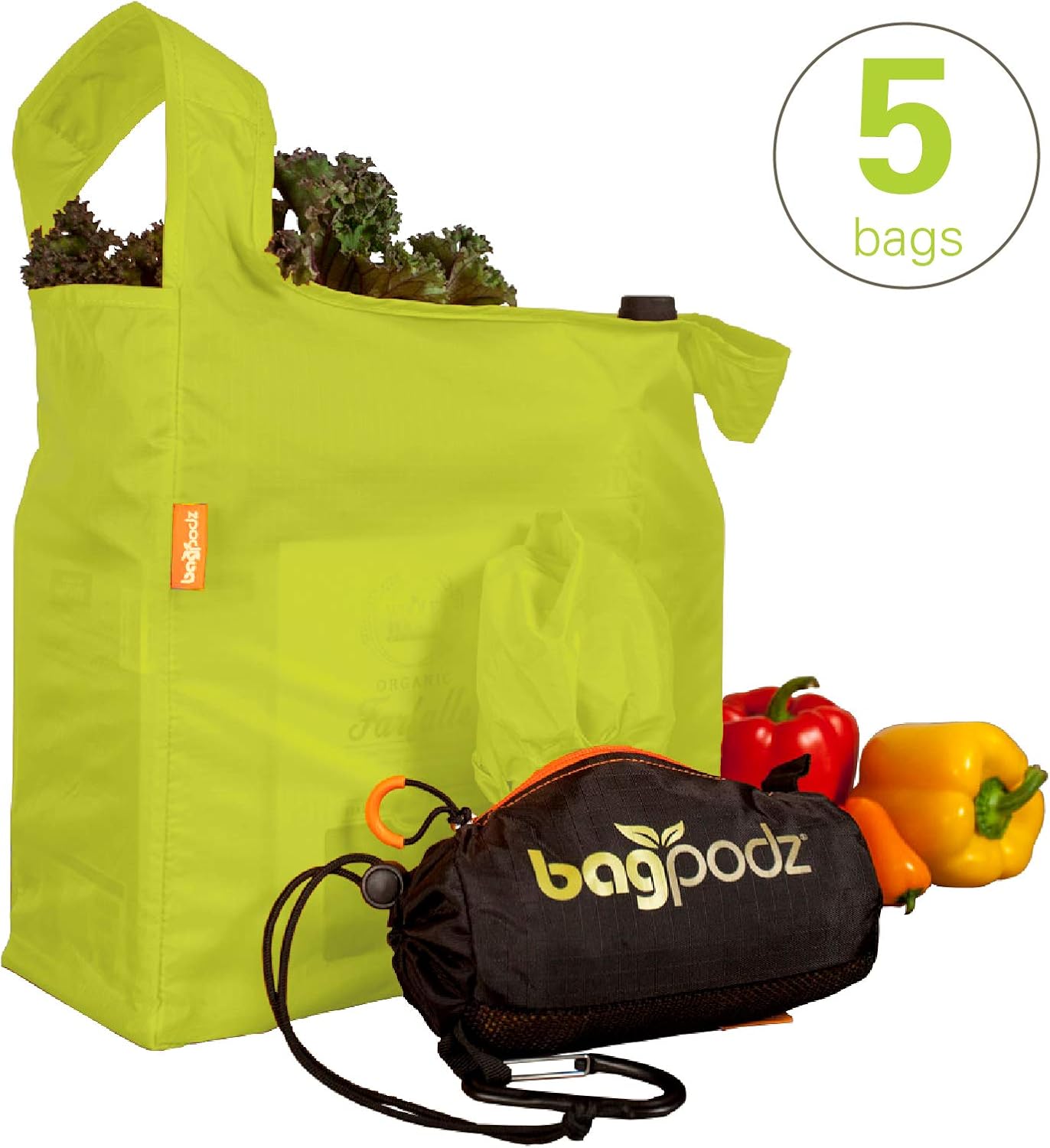 Amazon.com - BagPodz Reusable Shopping Bags – Includes 5 Foldable Bags ...