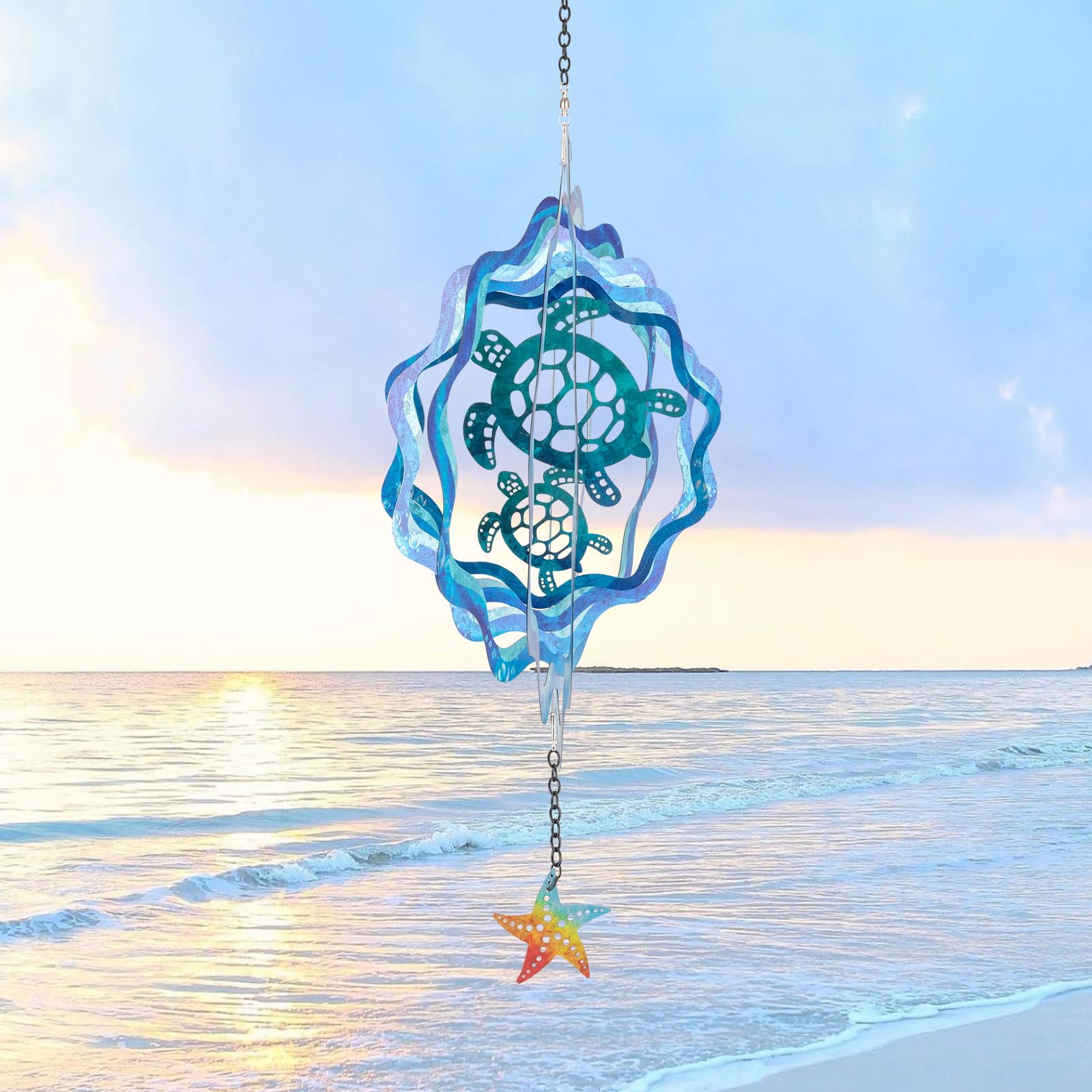 Sea Turtle Hanging Wind Spinners - 12 Inch 3D Kinetic Outdoor Large ...