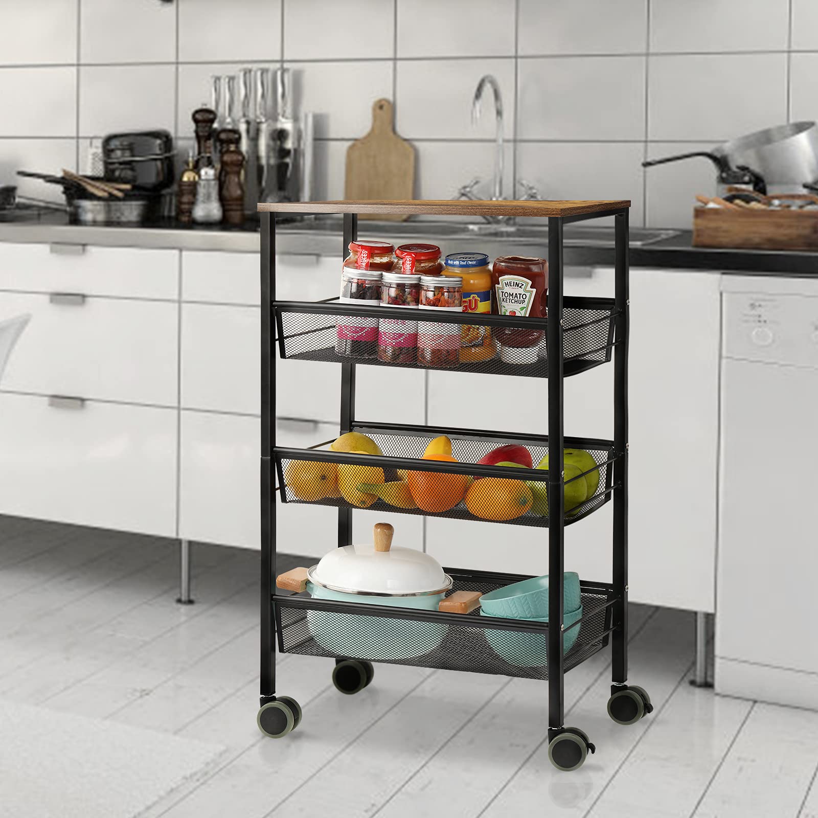 Mua SEHERTIWY Kitchen Storage Rolling Cart, 4-Tier Kitchen Island Cart ...