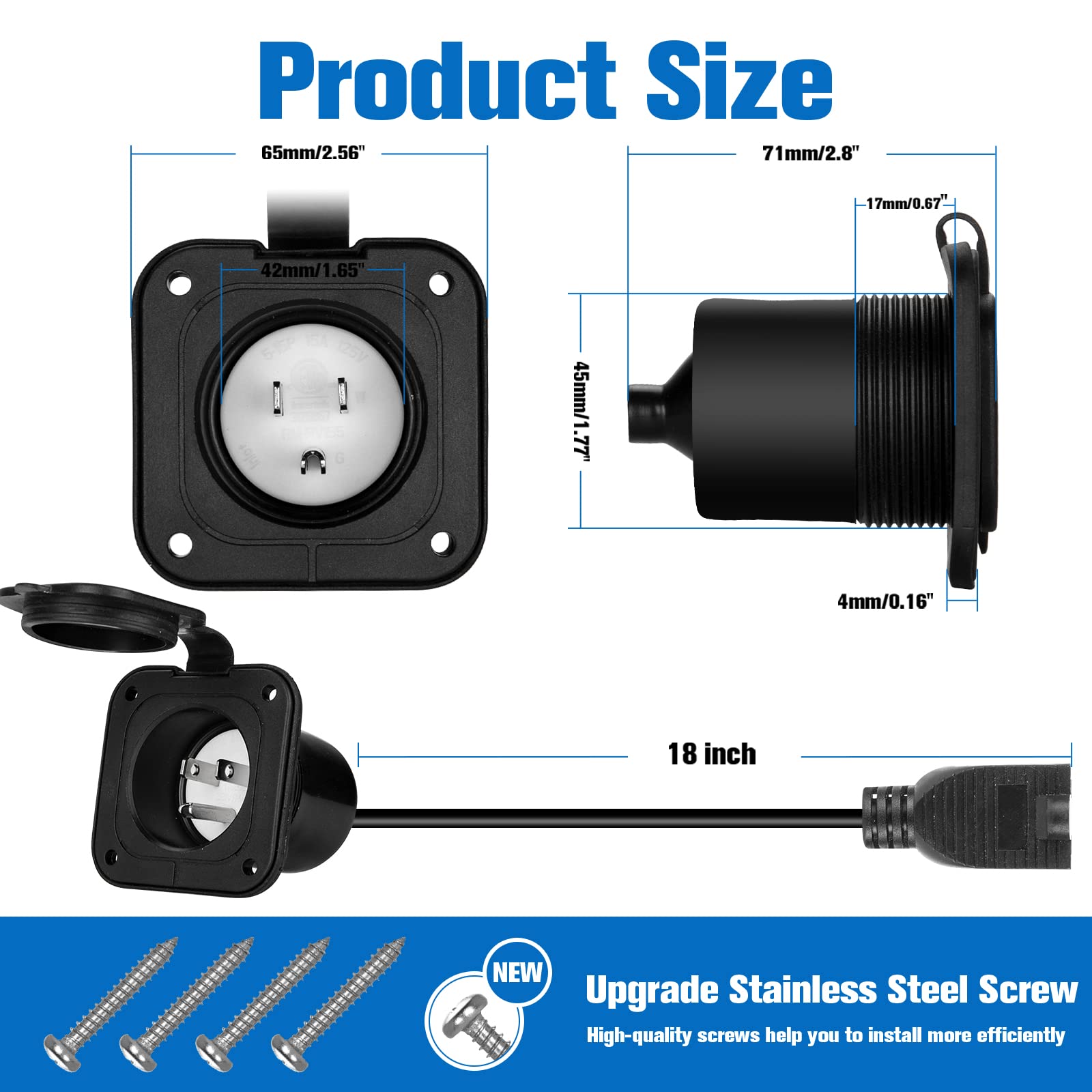 Mua 15 Amp AC Port Plug, 125V Power Inlet Socket with Waterproof Cover ...