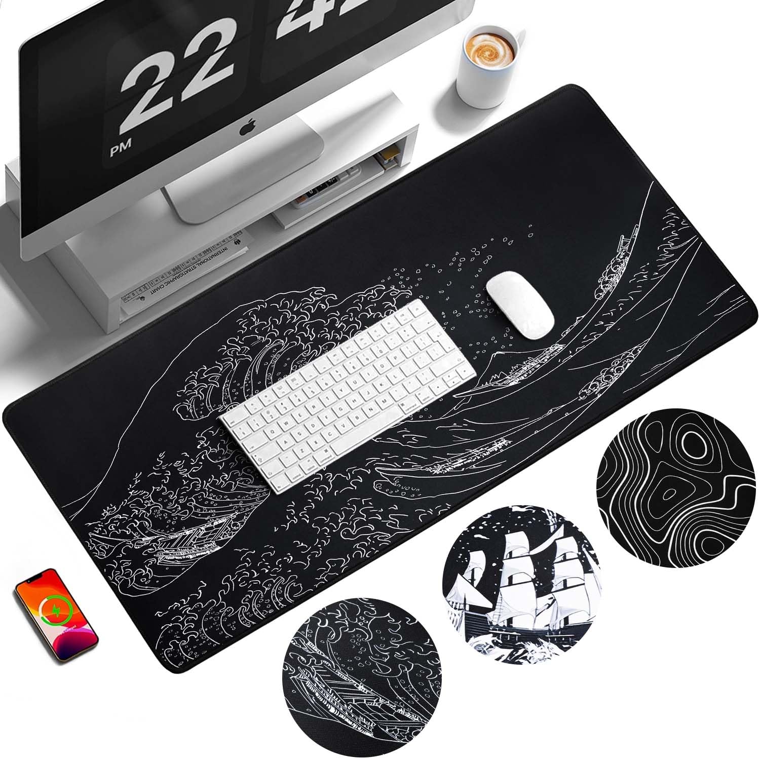 EIMMBD Sea Wave Large Mouse Pad, Gaming Mouse Pad Desk Pad, Extended ...