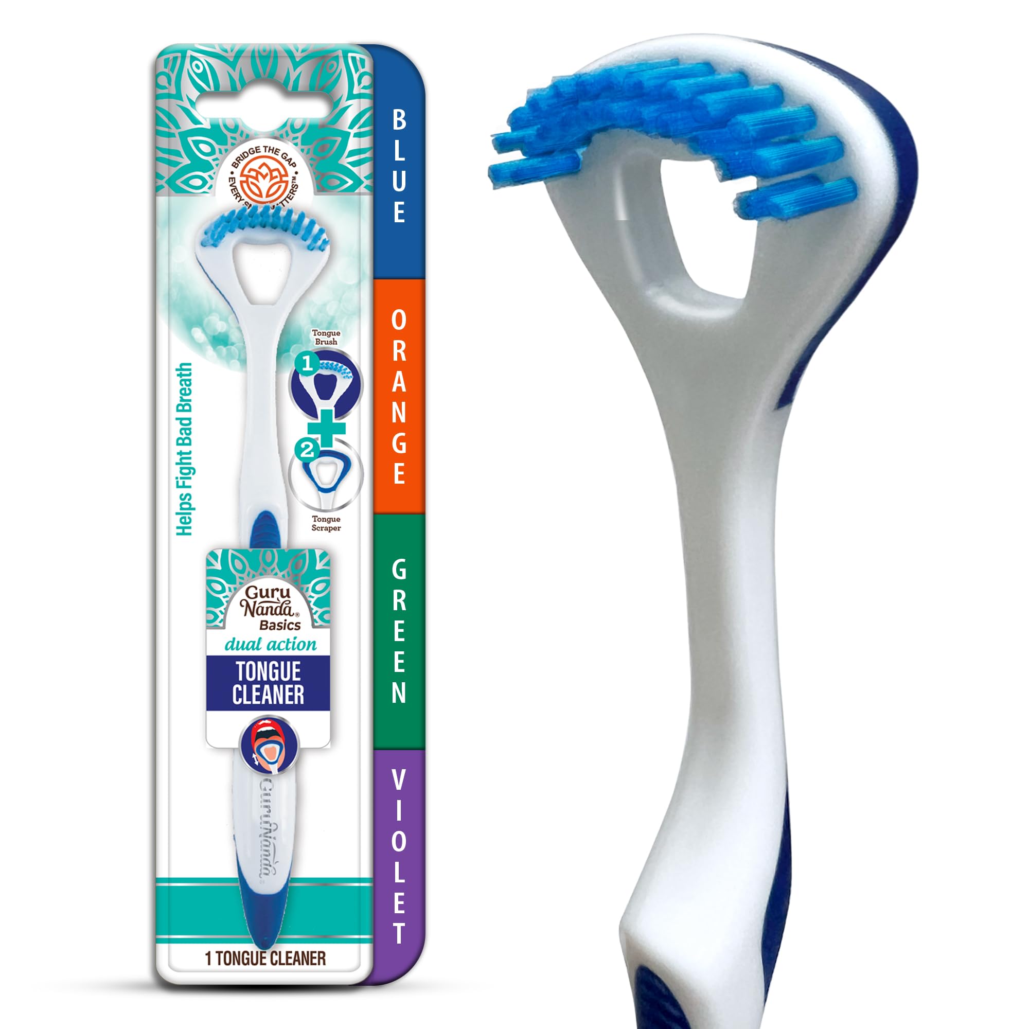GuruNanda Dual Action Tongue Scraper (1 Pack), 2-in-1 Tongue Scraper ...