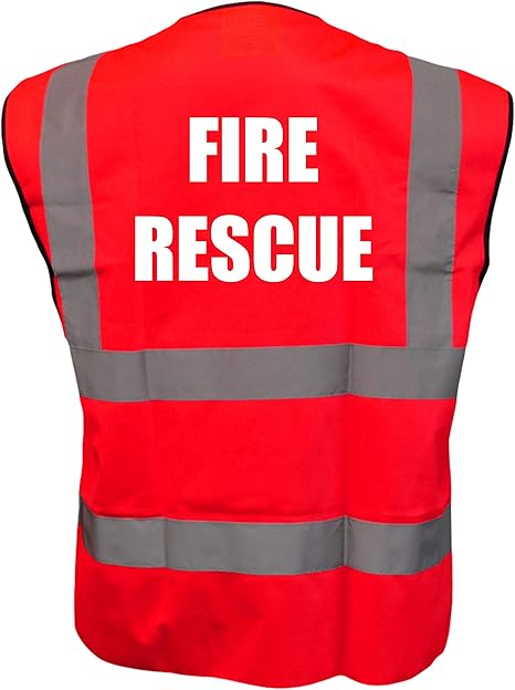 FIRE RESCUE Red Hi Vis Viz Reflective Vest Waistcoat Printed Front and ...