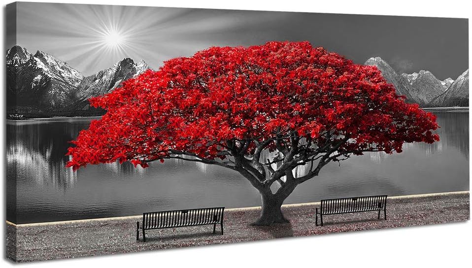 Black and White Red Tree Wall Art Canvas Print Picture Large Red Tree ...