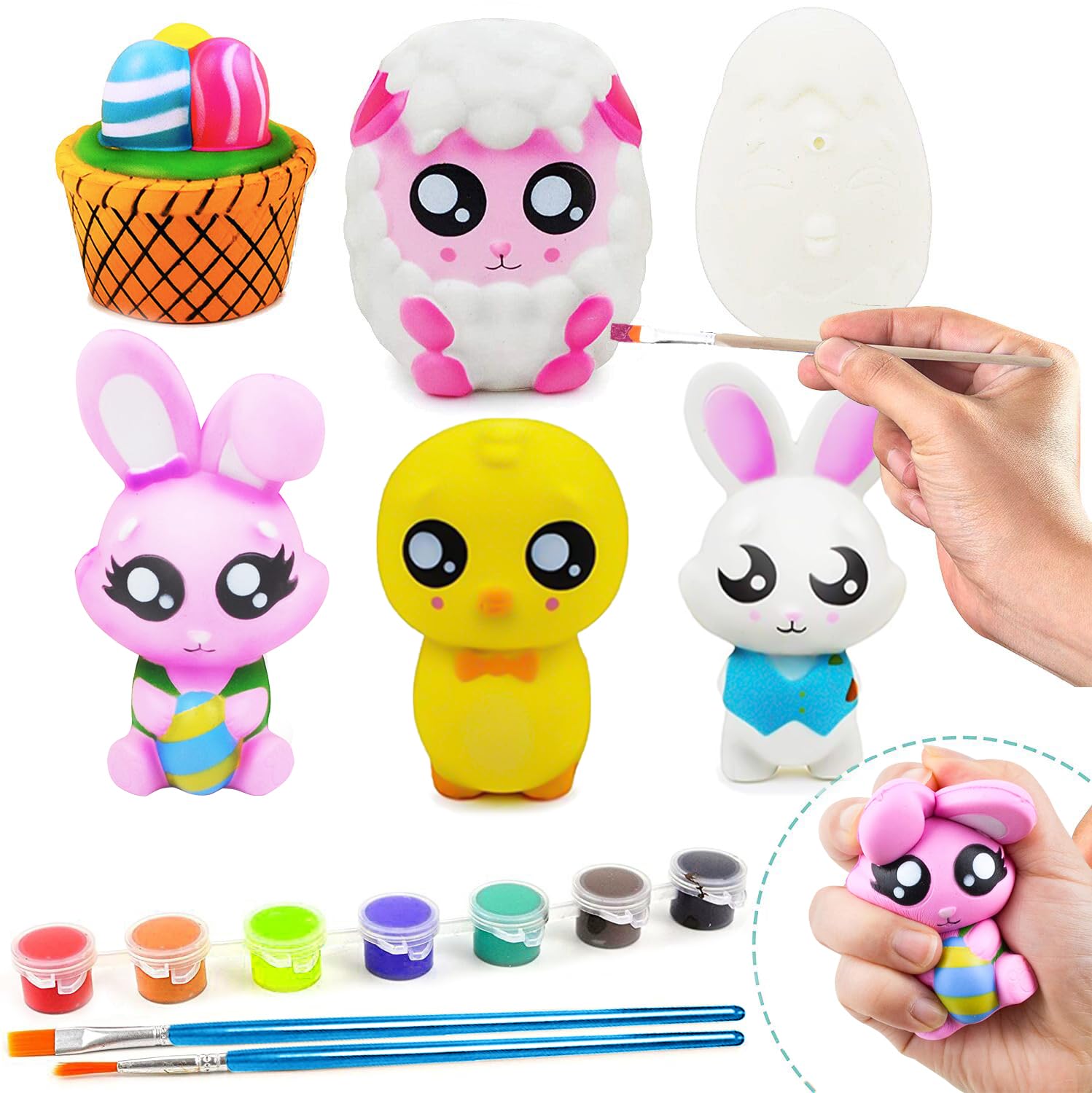 JOYIN 6 Pcs Easter Squishy Toy Coloring Craft Kit Easter DIY Paint Your ...