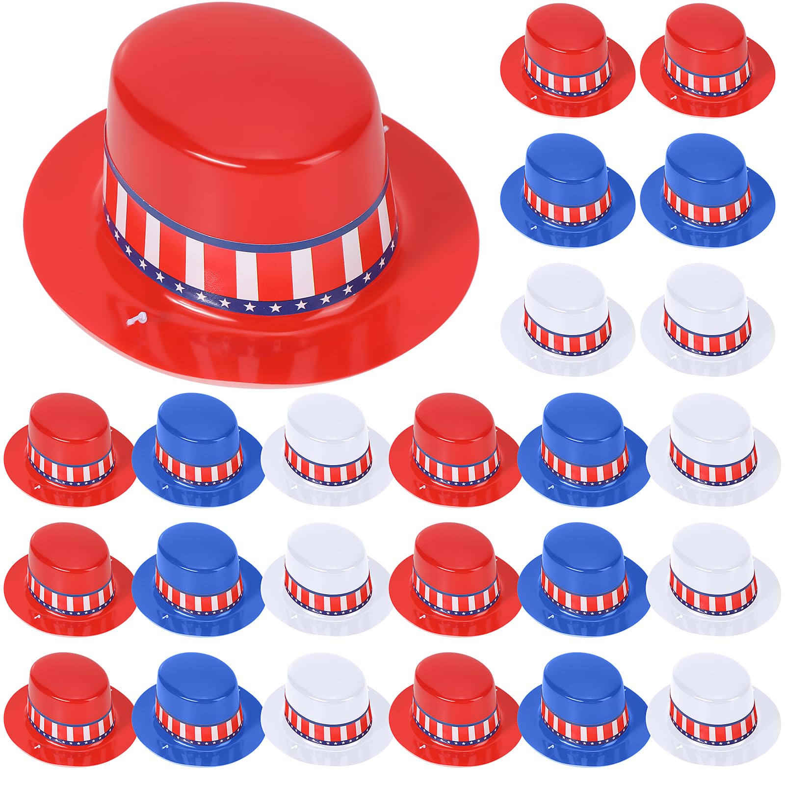 Foilswirl 24 Pcs Patriotic 4th of July Top Hat American Red White Blue ...
