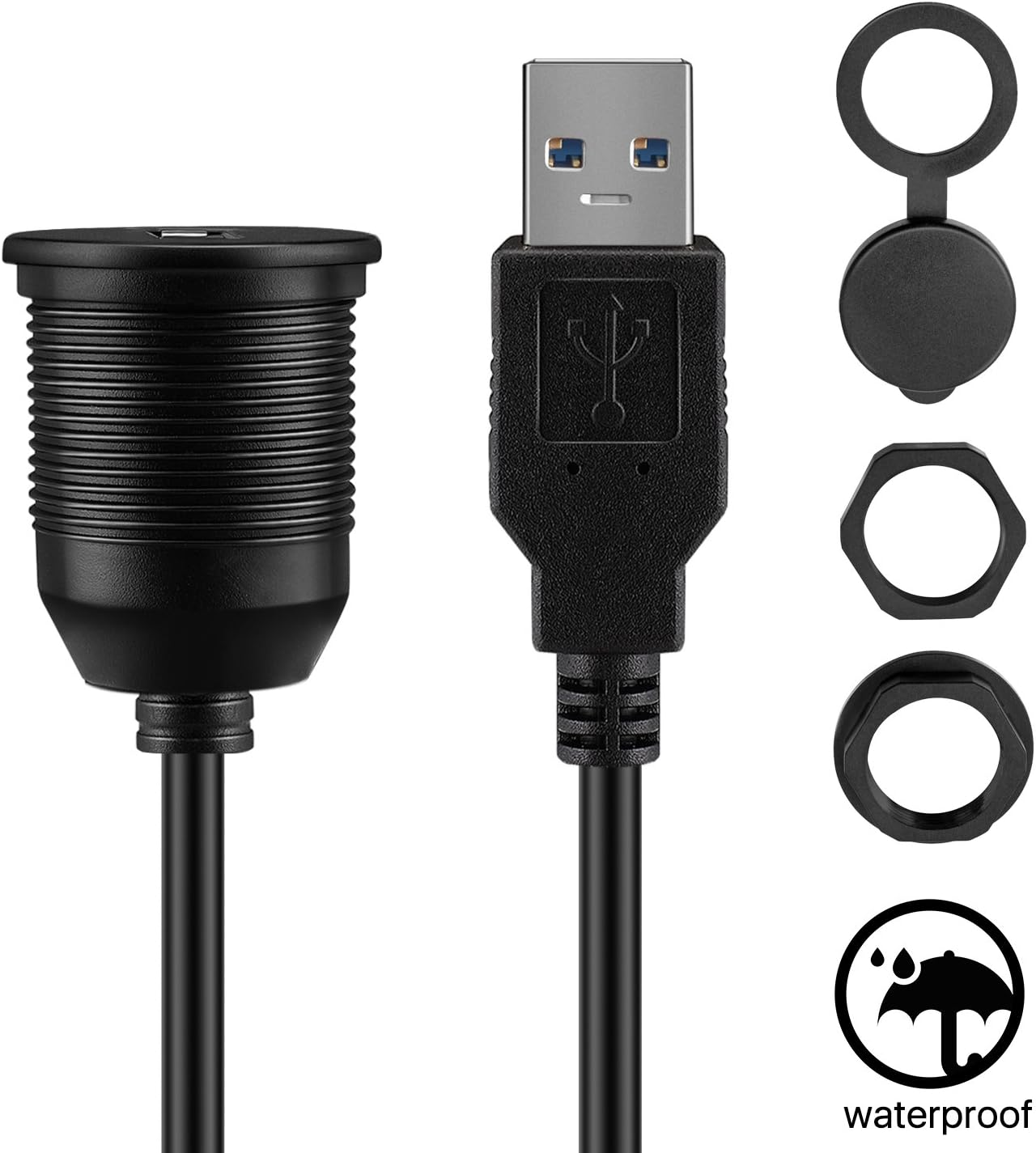 TNP USB 3.0 Flush Mount Cable, Dashboard Panel Dash Mount 1 Port Dual ...