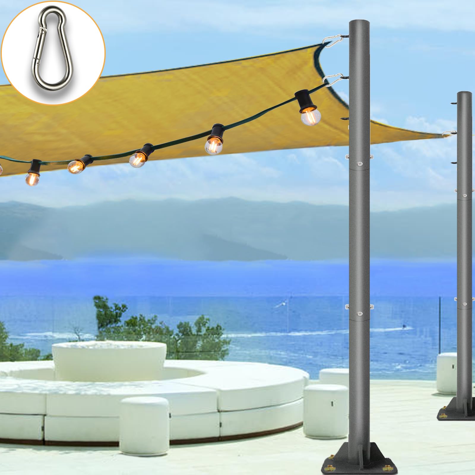 Sun Shade Sail Poles Set of 2-10ft Outdoor Removable Sunshade Support ...