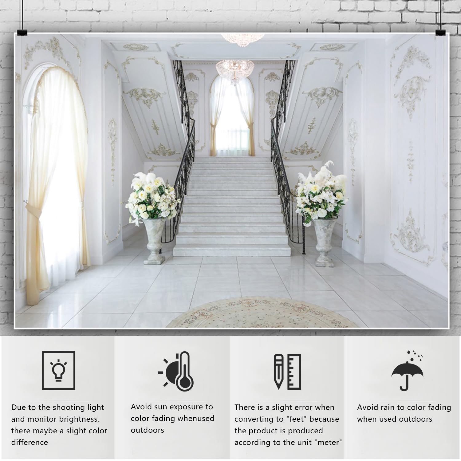 European Room Interior Backdrop 5x3ft Arched Window Stairs Chandelier ...