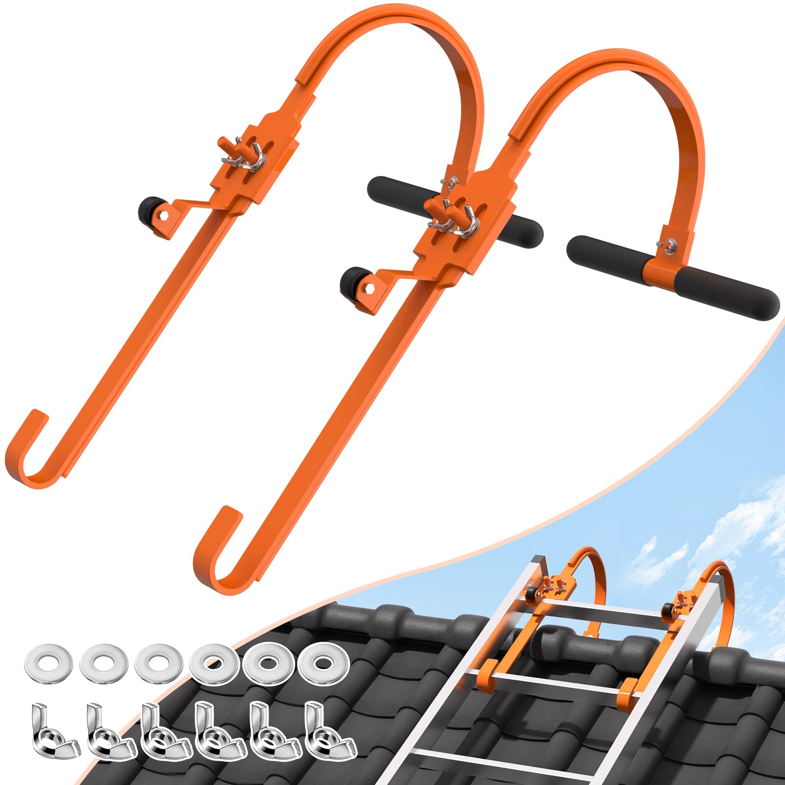 Ladder Roof Hook with Wheel,2 Pack Ladder Stabilizer,Heavy Duty Steel ...