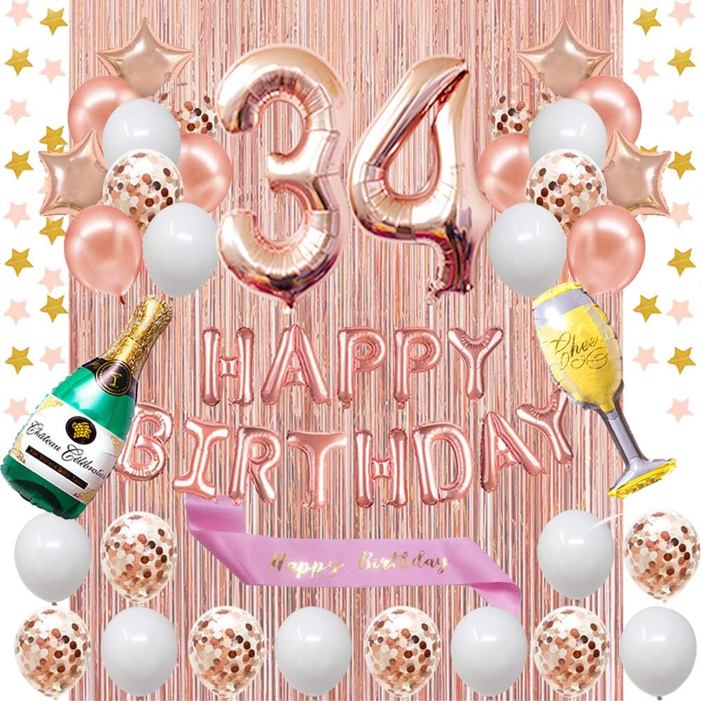 Amazon.com: Fancypartyshop 34th Birthday Decorations - Rose Gold Happy ...
