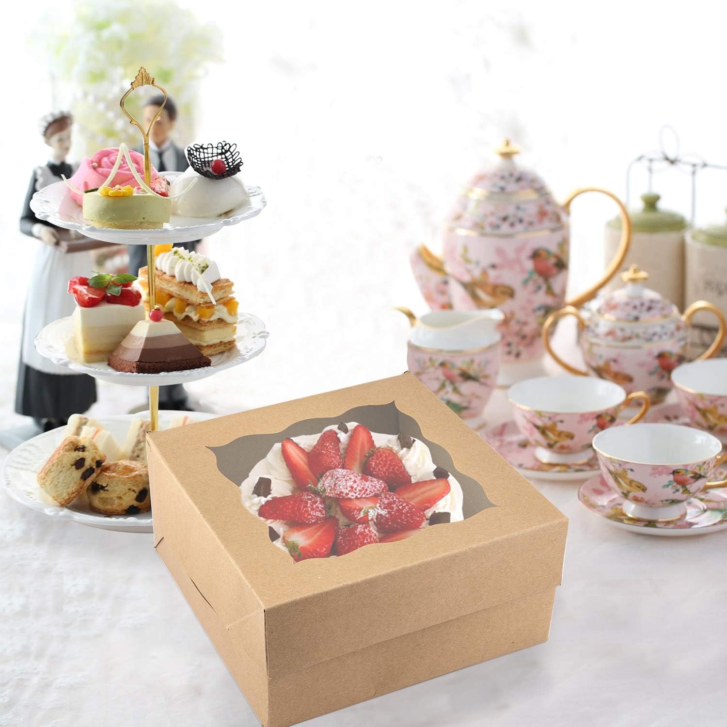 LOMOFI 10 Pack Cake Box Set,10 * 10 * 5 inch Kraft Brown Bakery Boxes ...