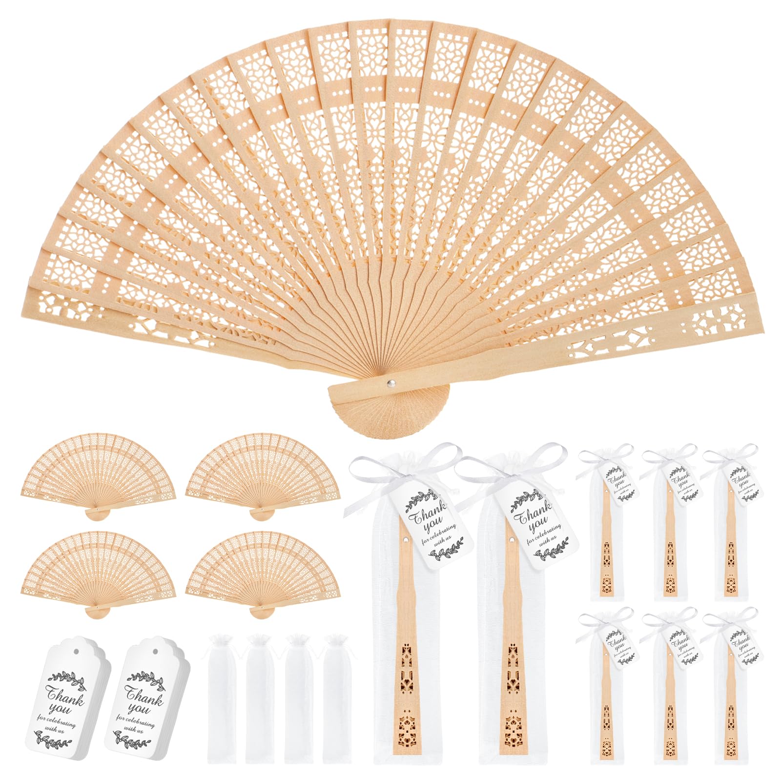 Winocbxt 50 Sets Wooden Folding Hand Fans for Wedding Favors Bridal ...